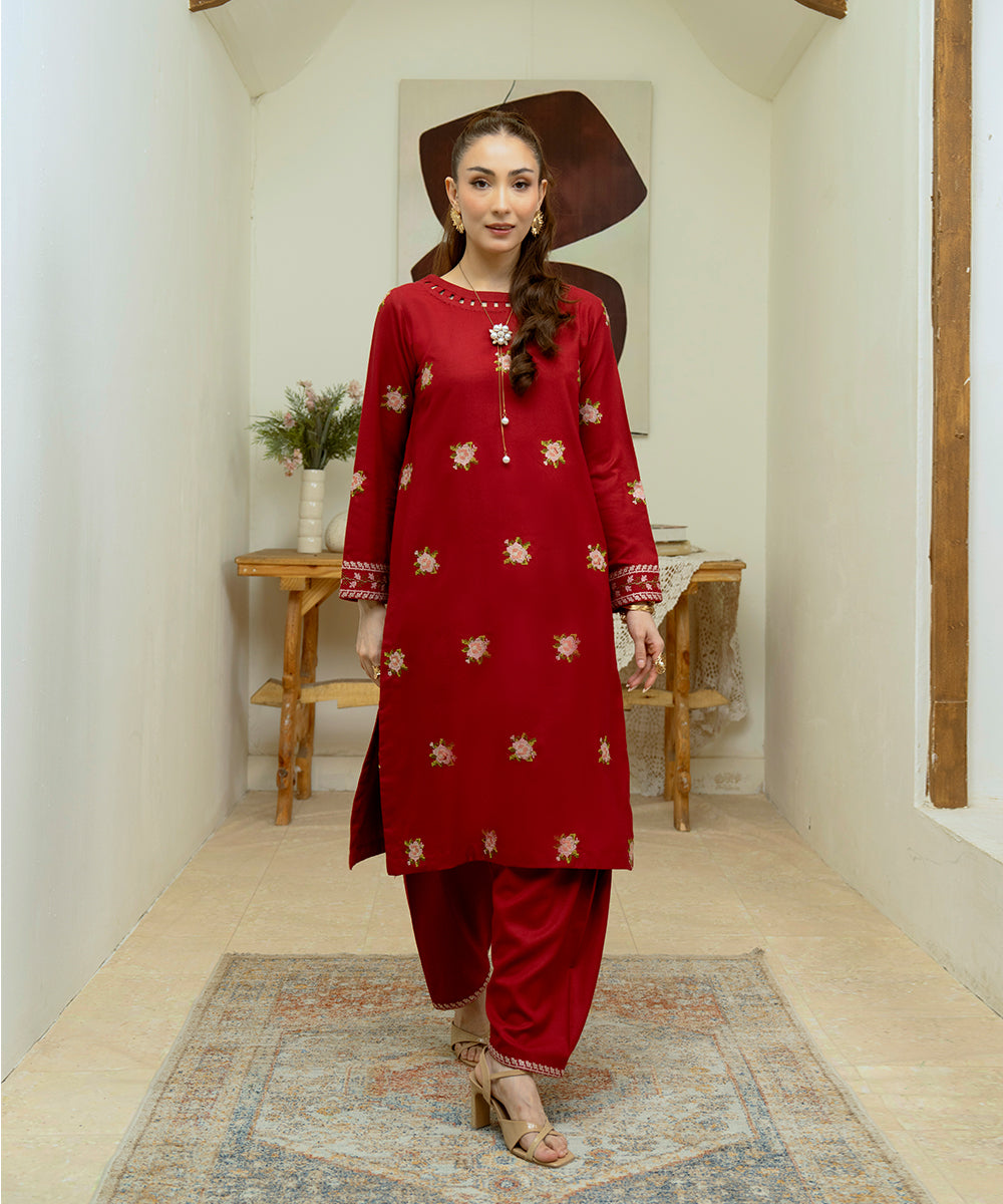2PC - Embroidered Dhanak Suit – Kross Kulture