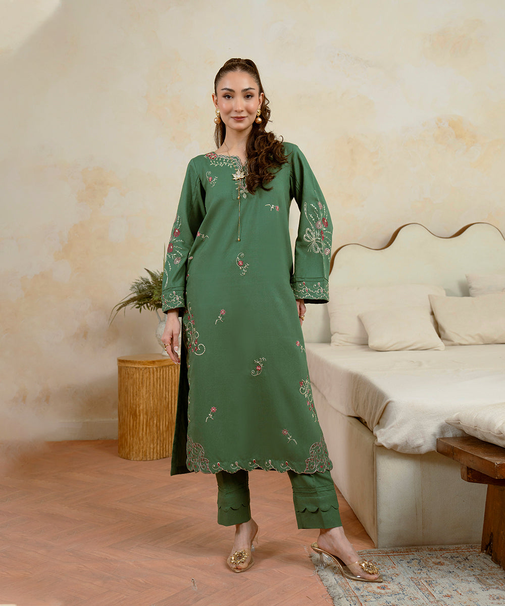 2PC - Embroidered Dhanak Suit – Kross Kulture