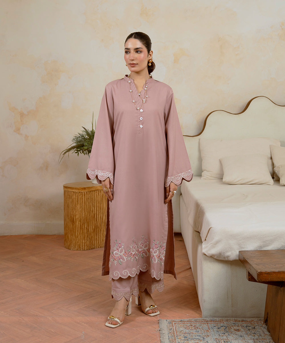 2PC - Embroidered Dhanak Suit – Kross Kulture